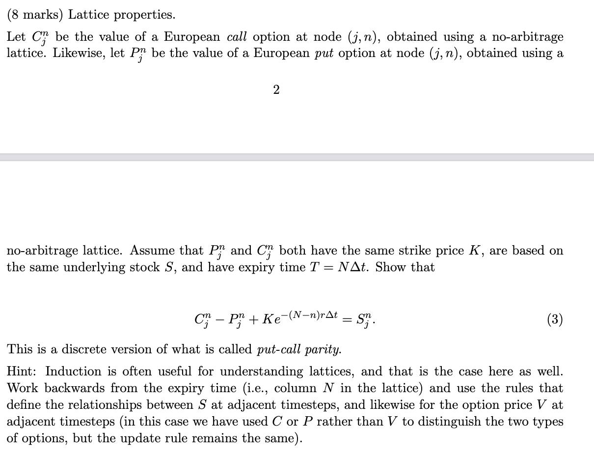 Solved (8 marks) Lattice properties. Let Cjn be the value of | Chegg.com