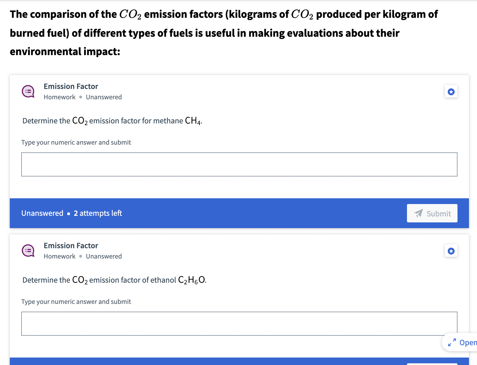 Solved The comparison of the CO2 emission factors (kilograms | Chegg.com