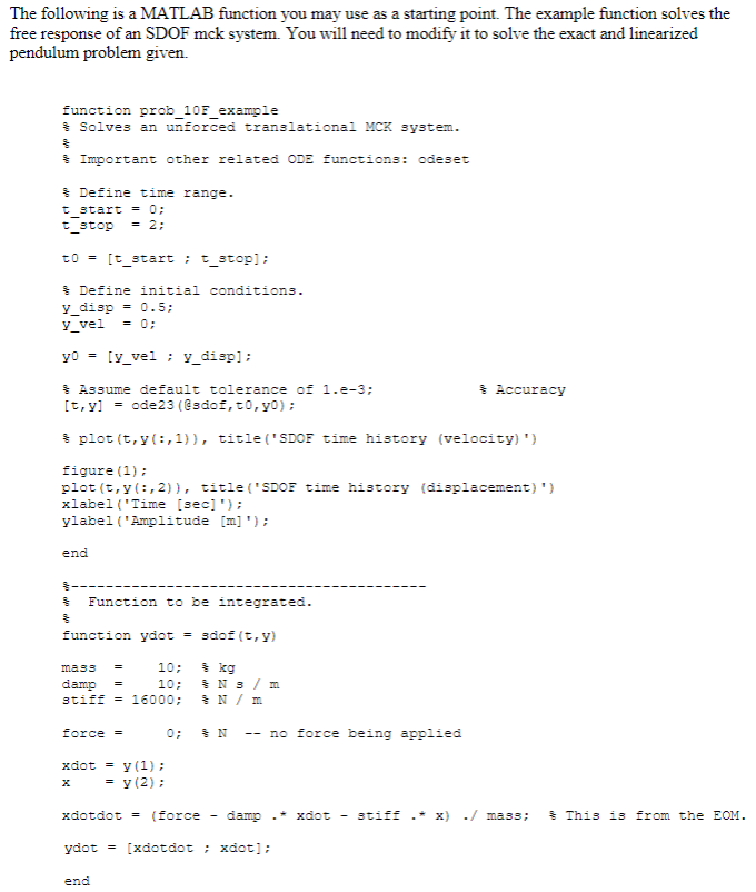 Solved 10-F) The single degree-of-freedom simple pendulum | Chegg.com