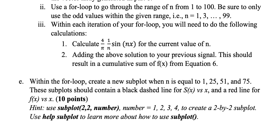 ii. ﻿Use a for-loop to go through the range of n | Chegg.com