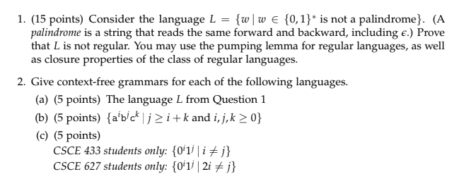 Solved 1. (15 points) Consider the language L={w∣w∈{0,1}∗ is | Chegg.com
