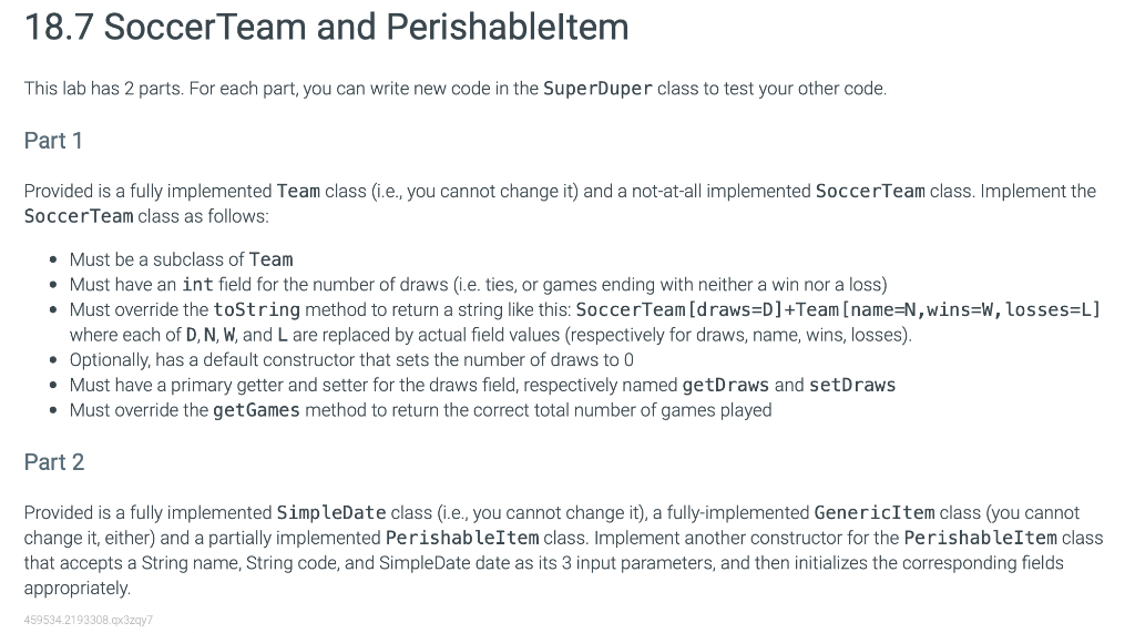 Solved 18.7 SoccerTeam and Perishableltem This lab has 2 | Chegg.com