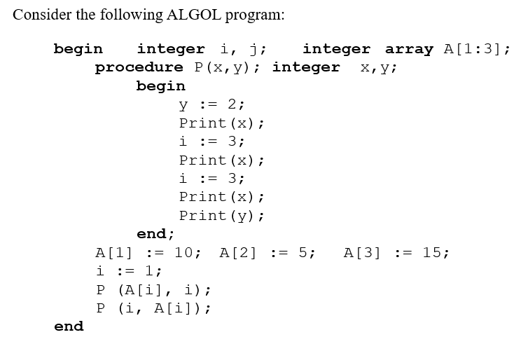 Solved What values are printed by the following Algol | Chegg.com