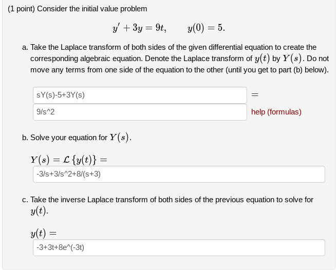 Solved (1 point) Consider the initial value problem y' + 3y | Chegg.com
