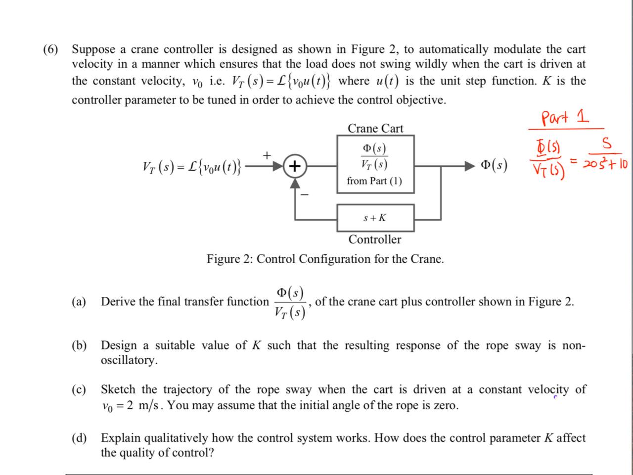 Solved (6) ﻿Suppose a crane controller is designed as shown | Chegg.com