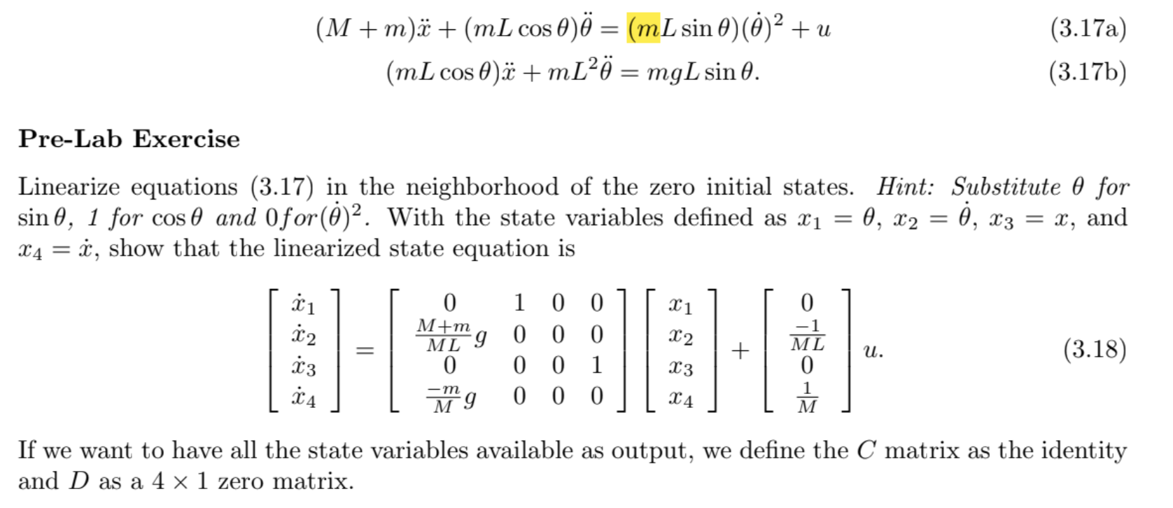Solved (M + m)ä + (mL cos 6)= (mL sin 6)(0)2 + u (mL cos ()+ | Chegg.com