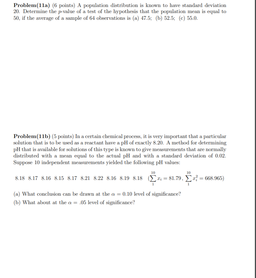 Solved Problem(11a) (6 points) A population distribution is | Chegg.com