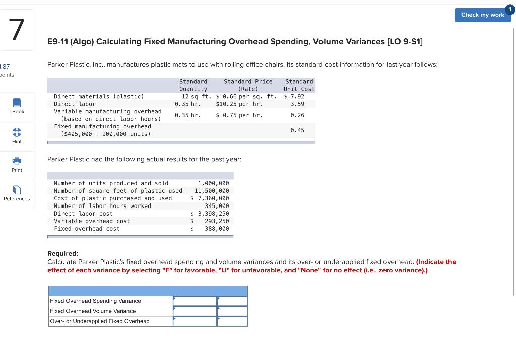 Solved Check my work 7 E9-11 (Algo) Calculating Fixed | Chegg.com