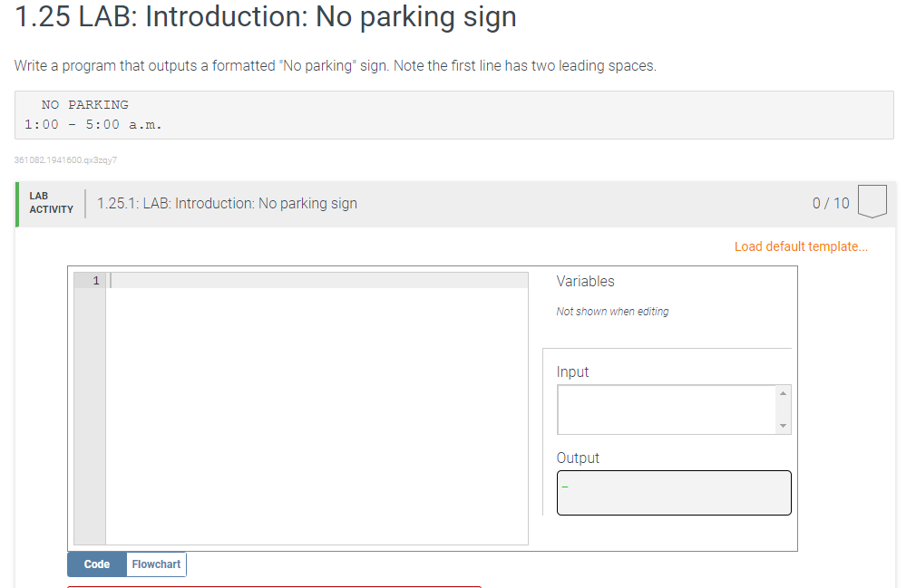 Solved 1.25 LAB: No parking sign. I have tried a few | Chegg.com