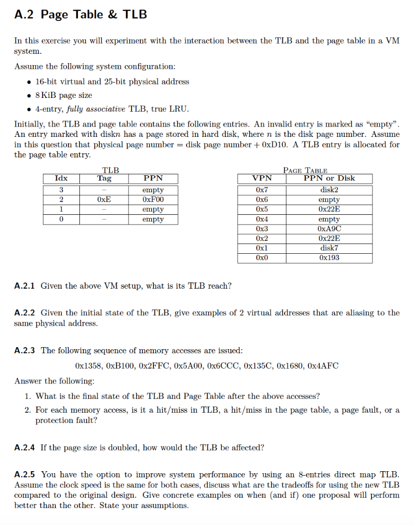A.2 Page Table & TLB In this exercise you will | Chegg.com
