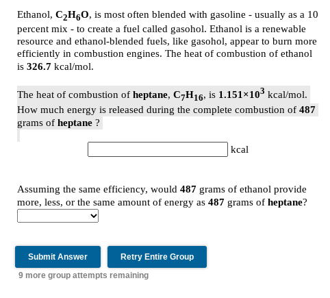 Solved Ethanol, C2H60, is most often blended with gasoline - | Chegg.com