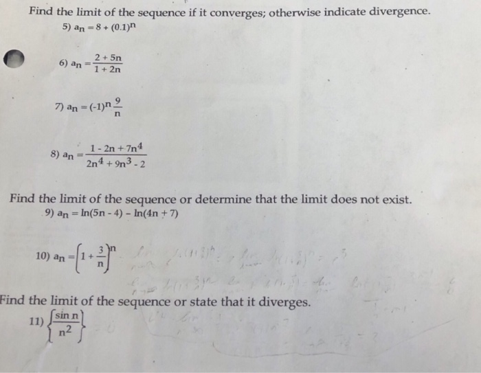 Solved ind the limit of the sequence if it converges; | Chegg.com