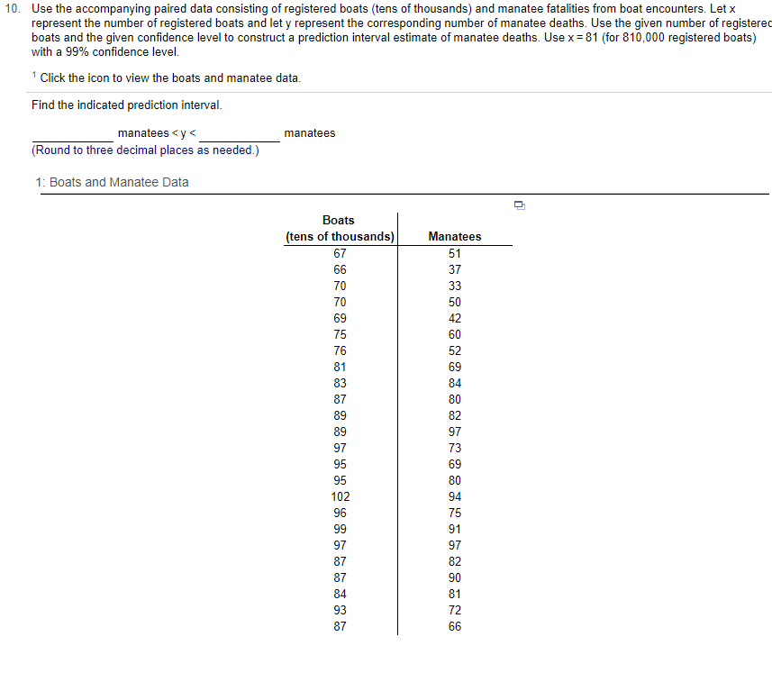 Solved Use the accompanying paired data consisting of | Chegg.com