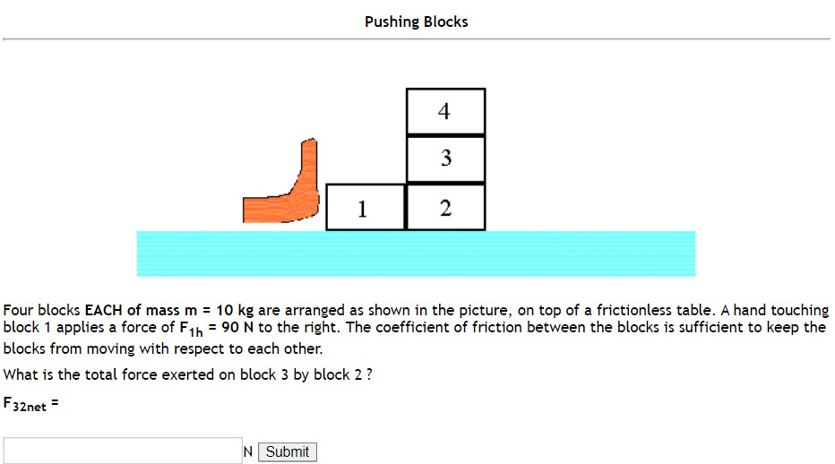 Solved Pushing Blocks Four blocks EACH of mass m=10 kg are | Chegg.com