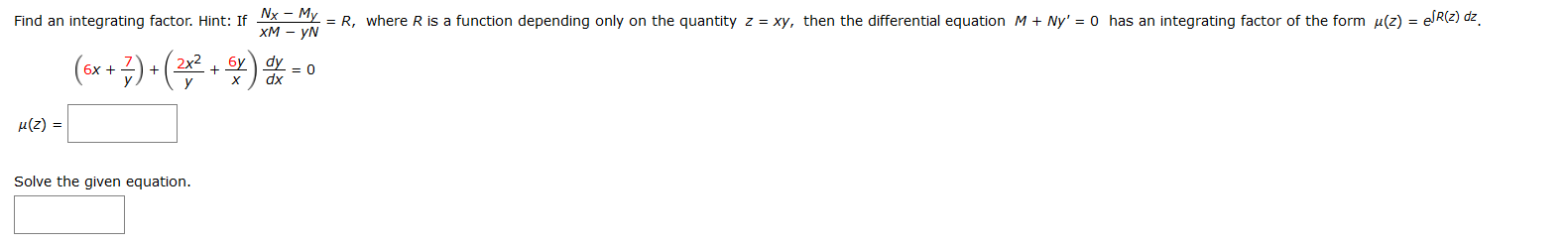 Solved Find an integrating factor. Hint: If Ny - My XM - YN | Chegg.com