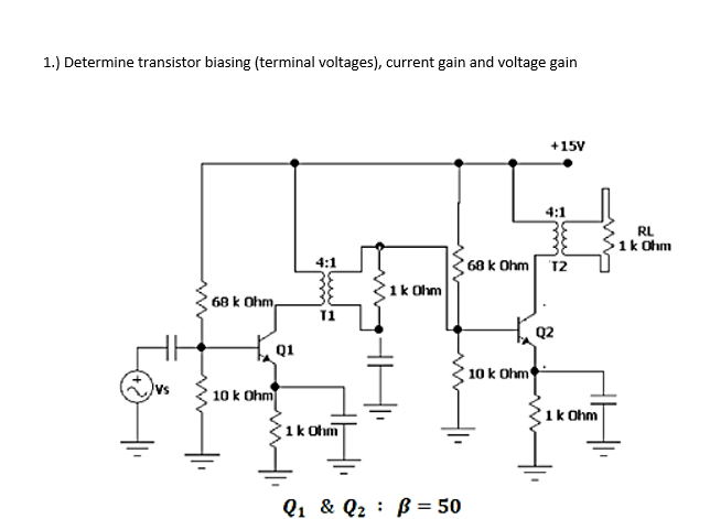 Solved 1.) Determine transistor biasing (terminal voltages), | Chegg.com