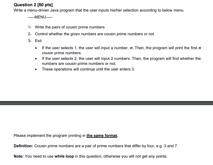 Solved Question 2 [60 pts] Write a menu-driven Java program | Chegg.com