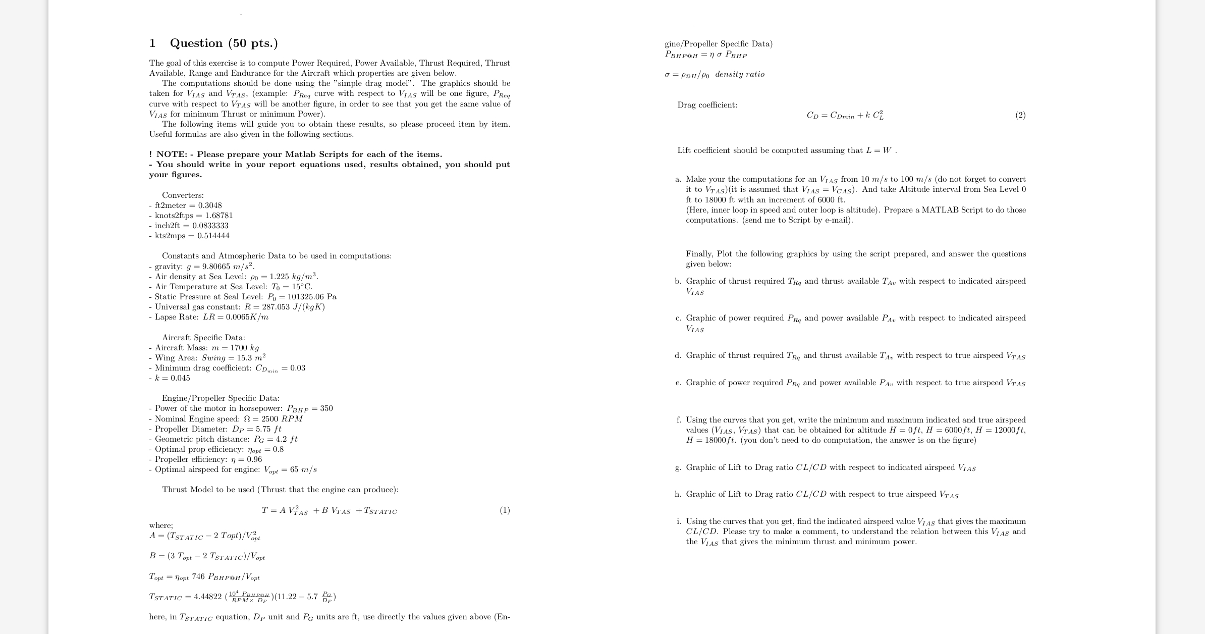 Solved an aeronautical engineer help pls all the formulas | Chegg.com