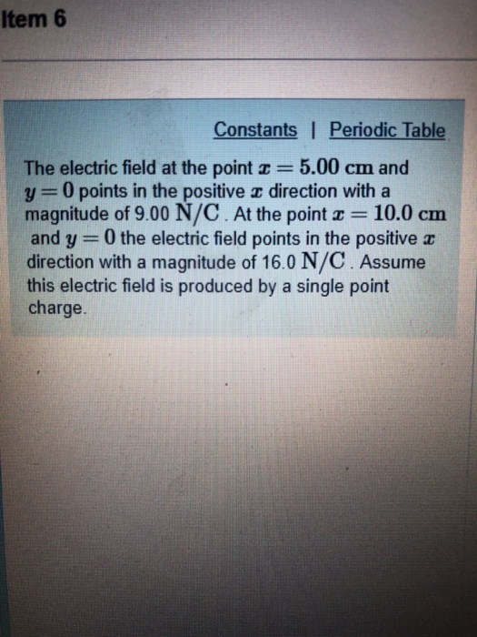 Solved Item 6 Constants | Periodic Table The electric field | Chegg.com