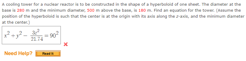 Solved A cooling tower for a nuclear reactor is to be | Chegg.com