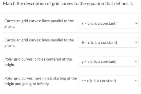 Solved Match the description of grid curves to the equation | Chegg.com