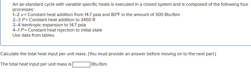 Solved An air-standard cycle with variable specific heats is | Chegg.com