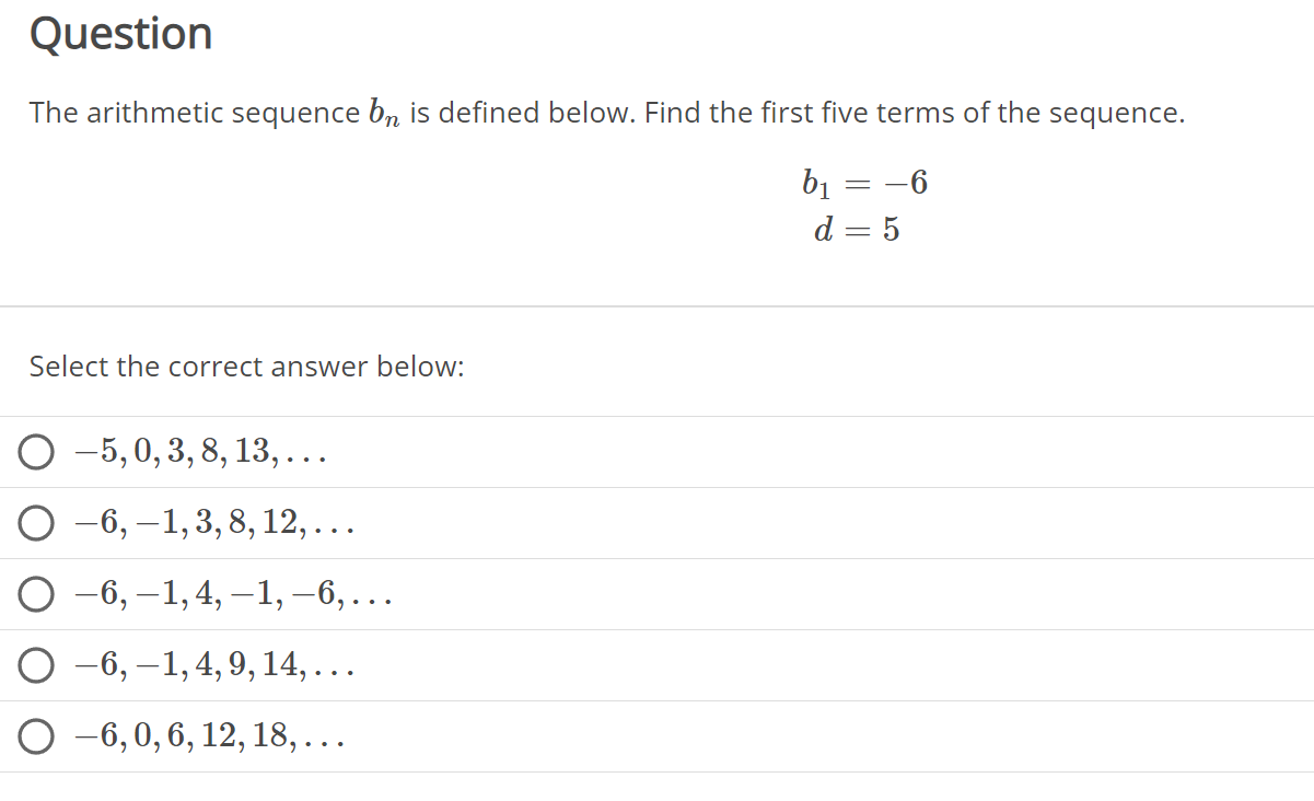 Solved The arithmetic sequence bn is defined below. Find the | Chegg.com