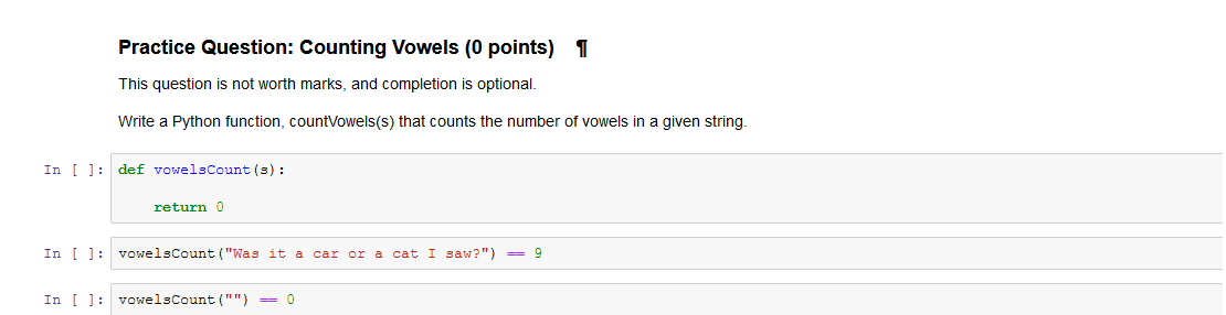 Solved 1 Practice Question: Counting Vowels (0 points) This | Chegg.com