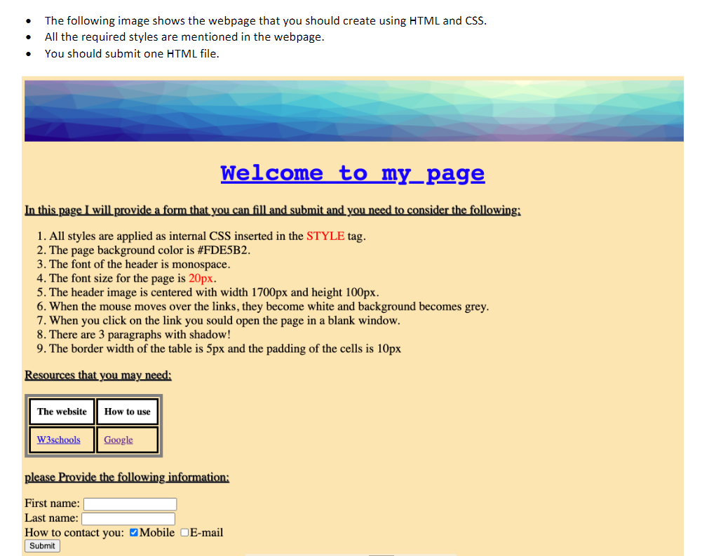 Solved The following image shows the webpage that you should | Chegg.com