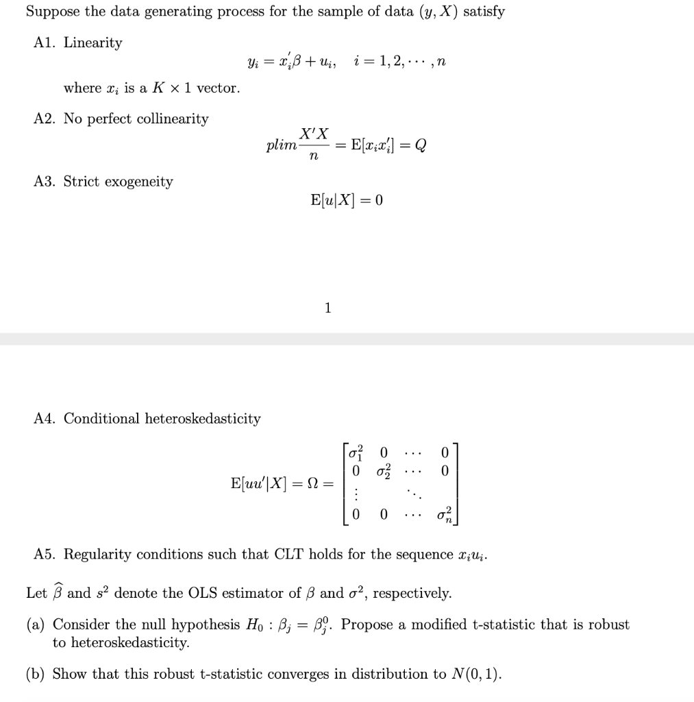 Solved Suppose the data generating process for the sample of | Chegg.com