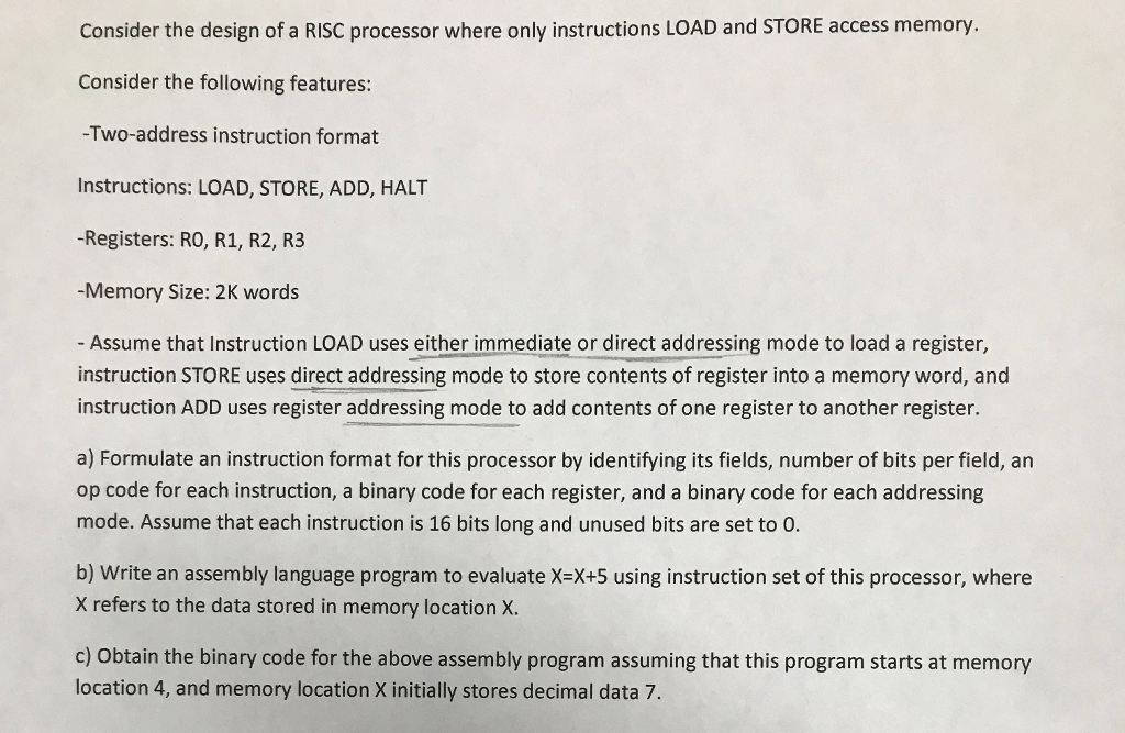 Solved Consider the design of a RISC processor where only | Chegg.com
