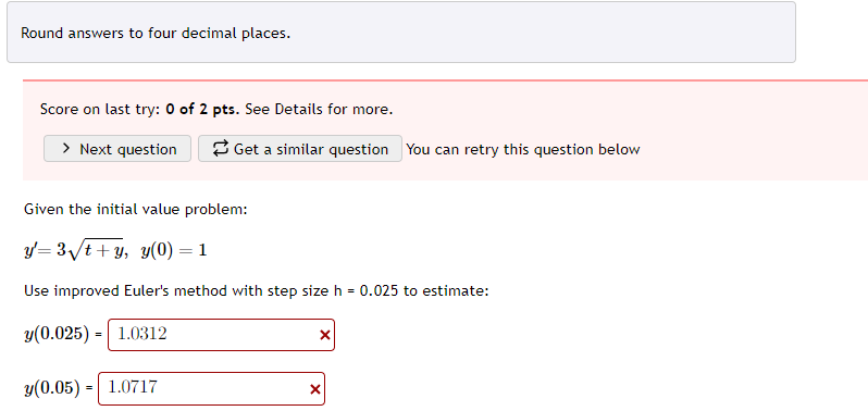 Solved Given the initial value problem:y'=3t+y2,y(0)=1Use | Chegg.com