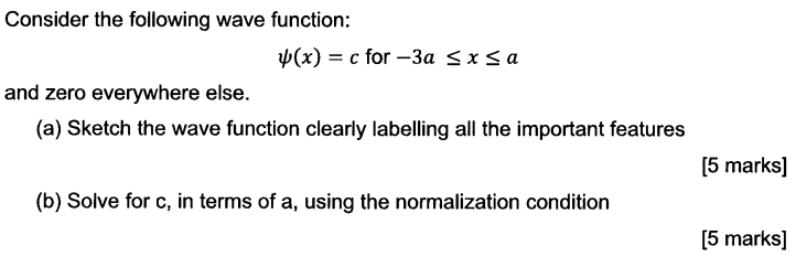Consider the following wave function: ψ(x)=c for | Chegg.com