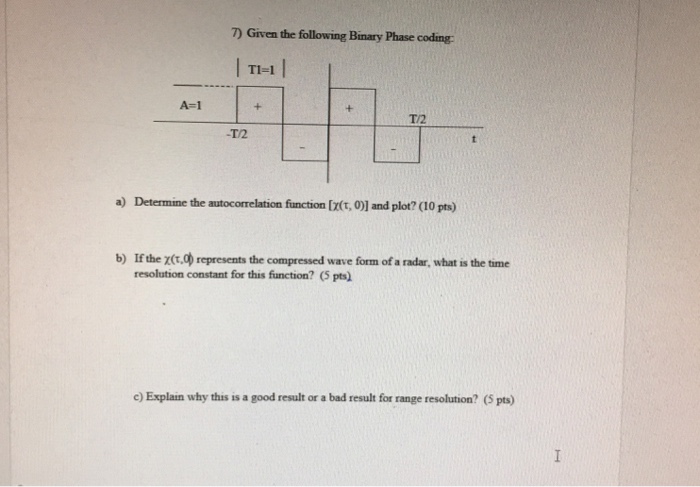 Solved 7 Given The Following Binary Phase Coding T1 1 A 1