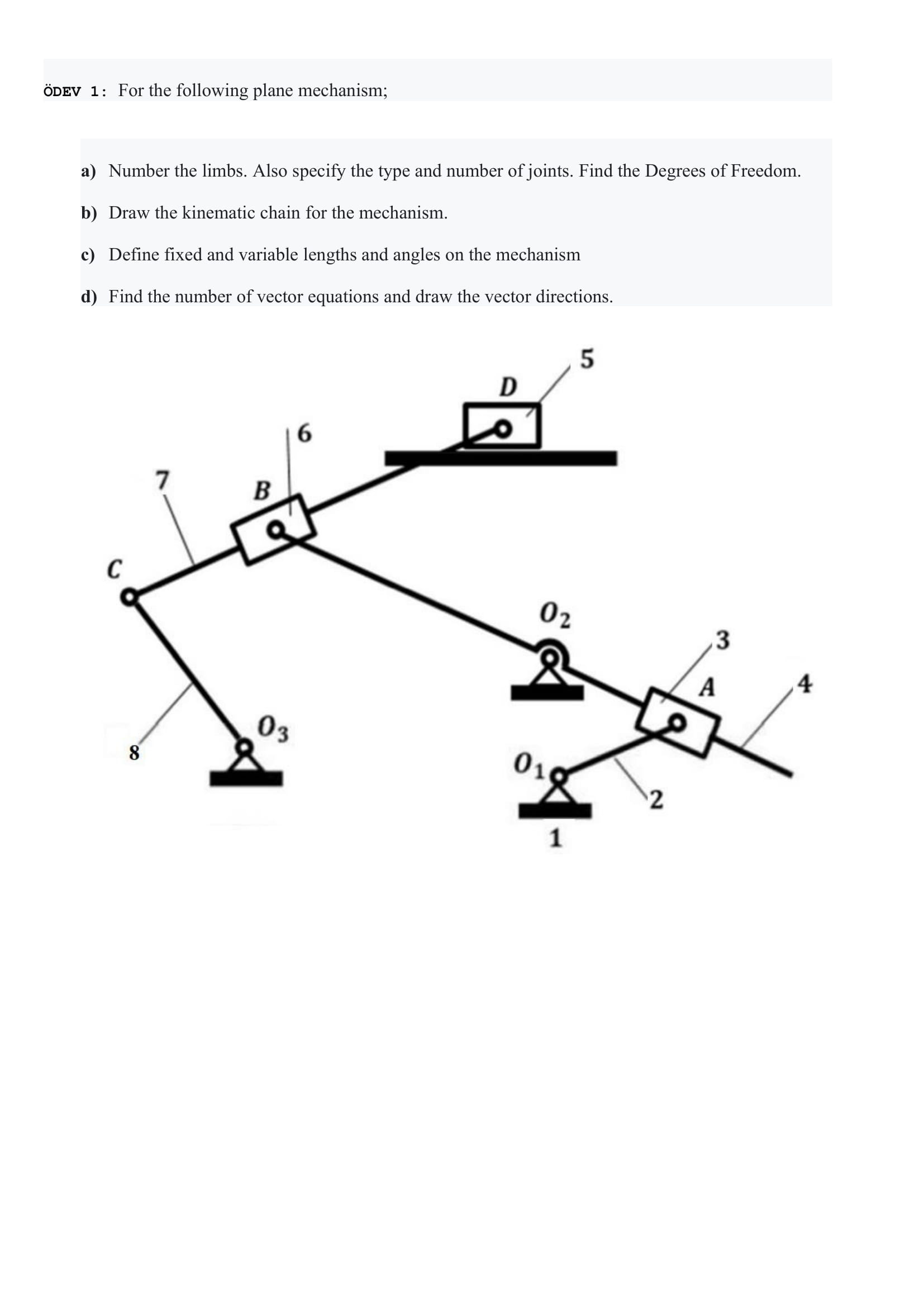 ÖDEV 1: For the following plane mechanism;a) ﻿Number | Chegg.com