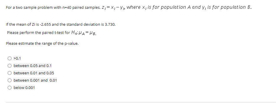 Solved For a two sample problem with n=40 paired samples, | Chegg.com