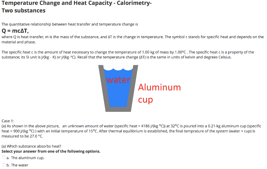 Solved Temperature Change and Heat Capacity - Calorimetry- | Chegg.com