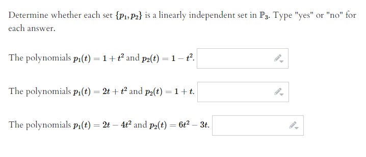 Solved 3. Determine whether each set {P1, P2} is a linearly | Chegg.com