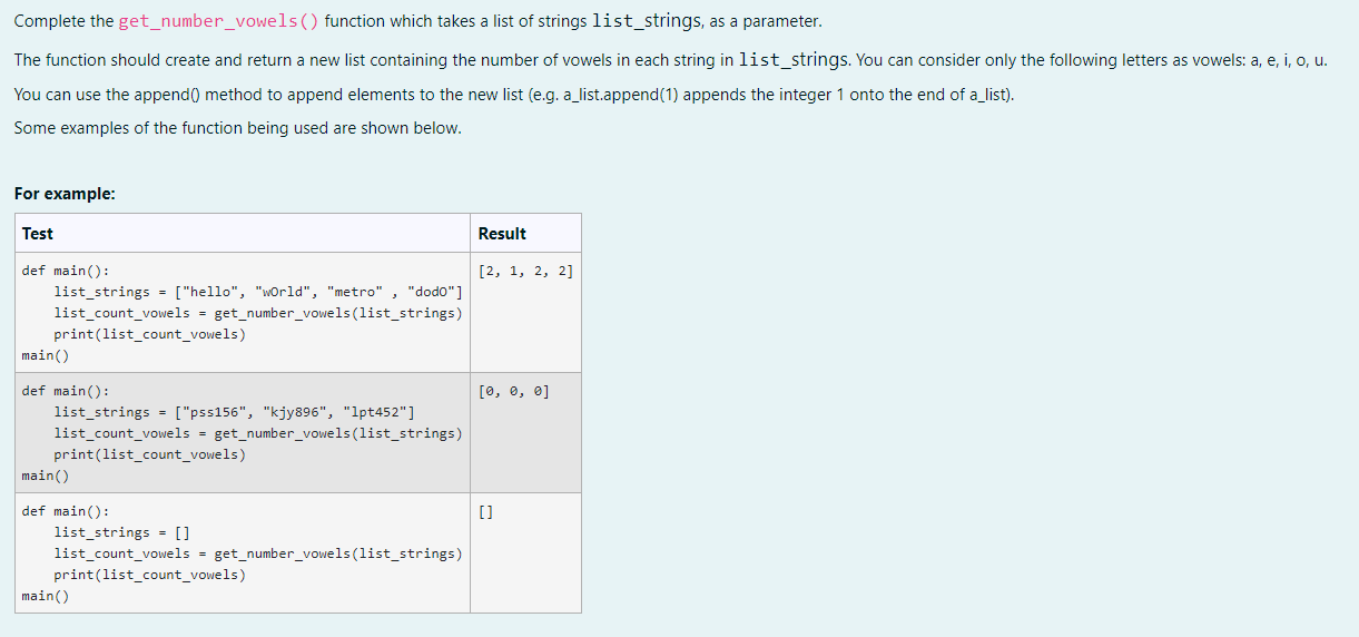 Solved Complete the get_number_vowels () function which | Chegg.com
