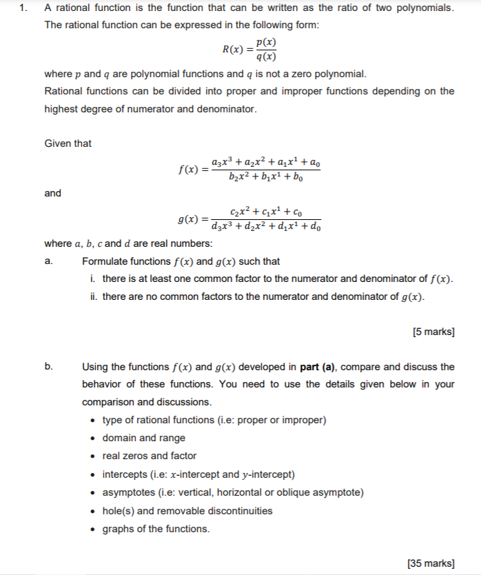 Solved 1. A rational function is the function that can be | Chegg.com