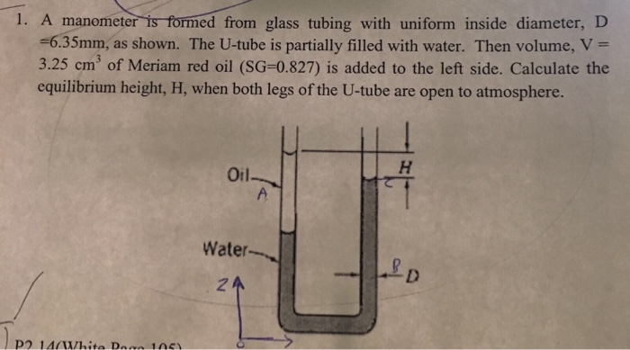 Solved A manometer is formed from glass tubing with uniform | Chegg.com