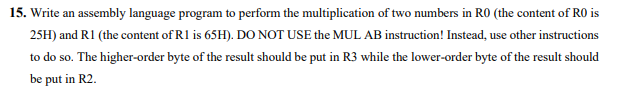 Solved 15. Write an assembly language program to perform the | Chegg.com