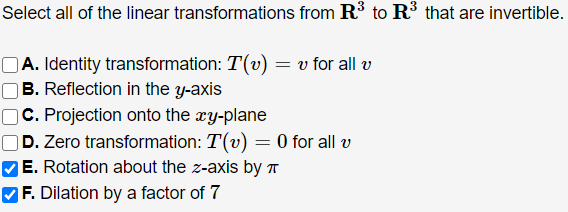 Solved Select all of the linear transformations from R3 to | Chegg.com