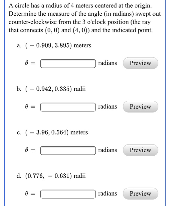 Solved A circle has a radius of 4 meters centered at the | Chegg.com