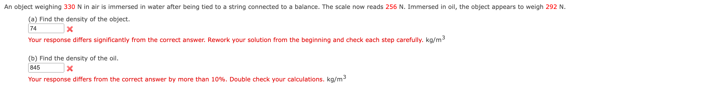 Solved An object weighing 330N ﻿in air is immersed in water | Chegg.com