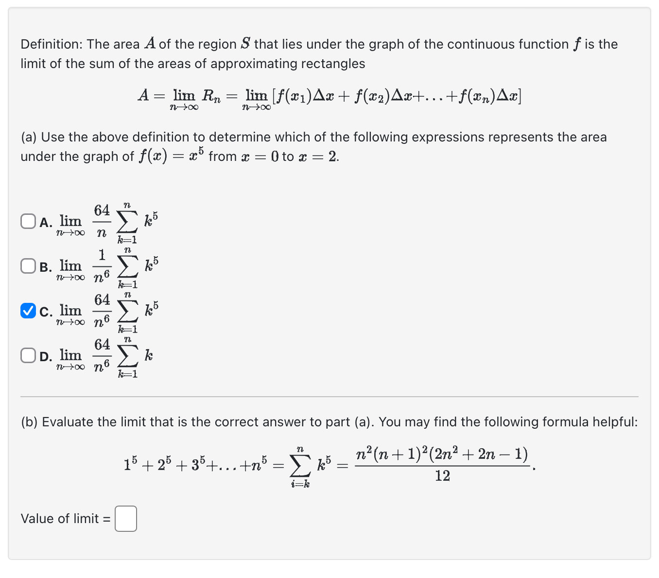 Solved Definition: The area A of the region S that lies | Chegg.com