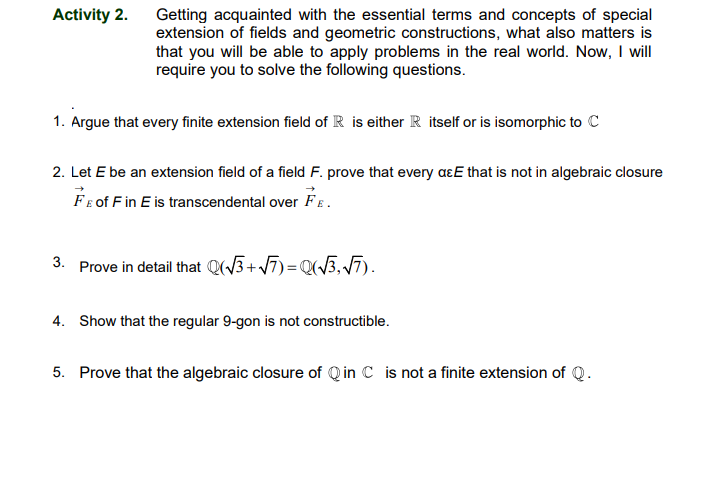 Solved Activity 2. Getting acquainted with the essential | Chegg.com