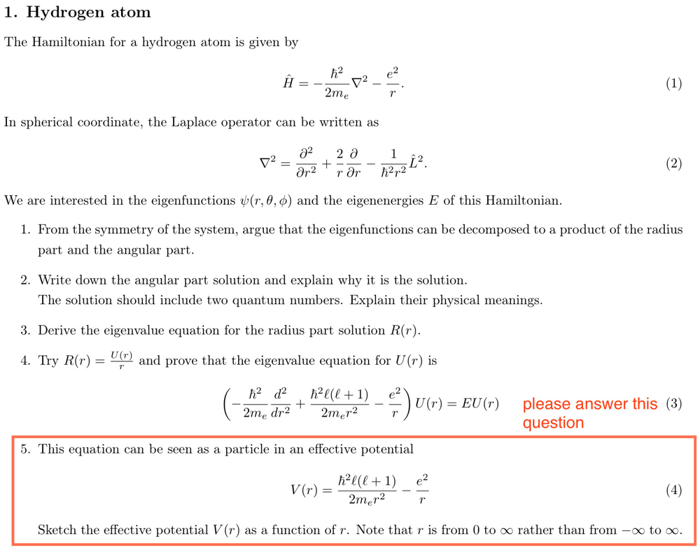 Solved 1. Hydrogen atom The Hamiltonian for a hydrogen atom | Chegg.com