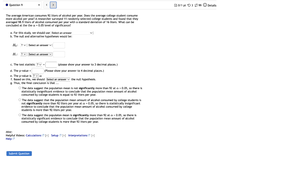 Solved The average American consumes 92 liters of alcohol | Chegg.com