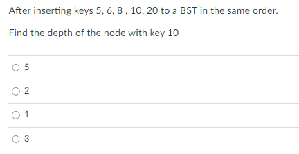 Solved After inserting keys 5,6,8,10,20 ﻿to a BST in the | Chegg.com